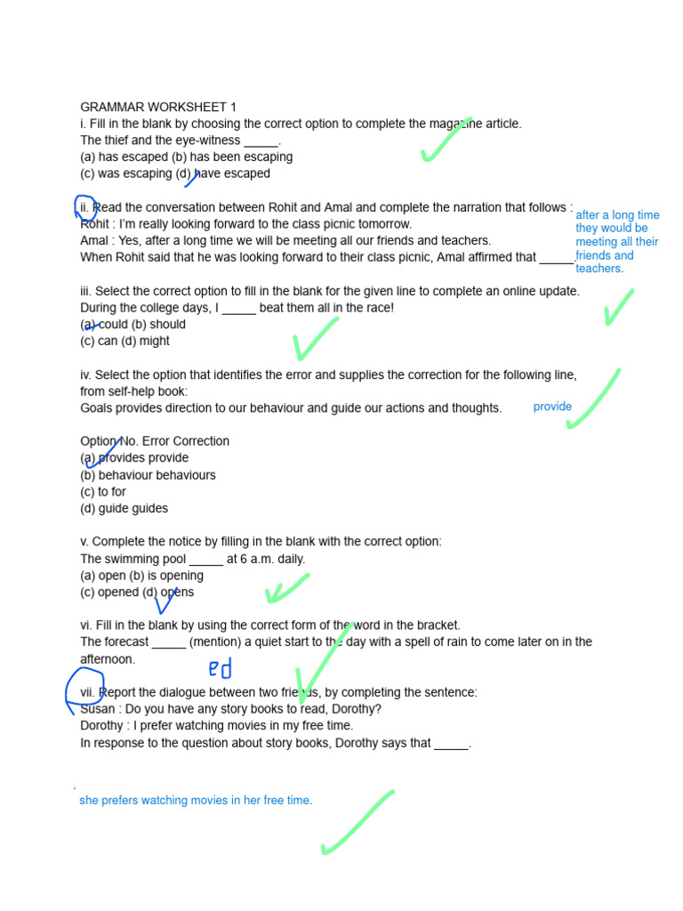 Grammar Worksheet Igp Solved | PDF