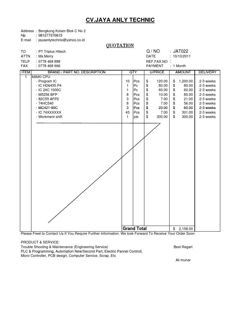 Quotation for PT Triplus Hitech | PDF | Technology & Engineering