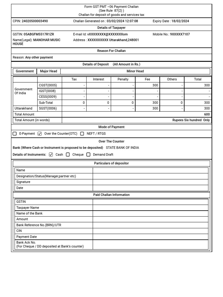 GST Challan | Download Free PDF | Payments | Financial Services