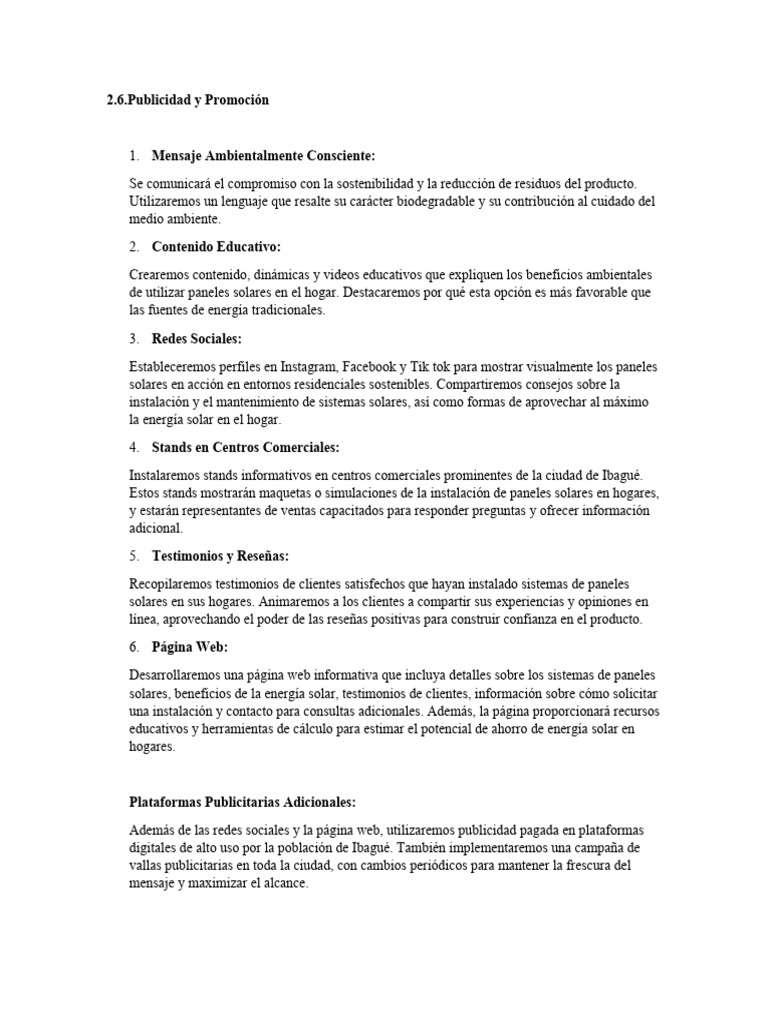 Estrategia de Publicidad y Promoción Solar | PDF | Publicidad | Marketing