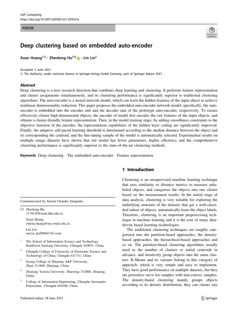 Deep Clustering Based On Embedded Auto Encoder | PDF | Deep Learning | Cluster Analysis