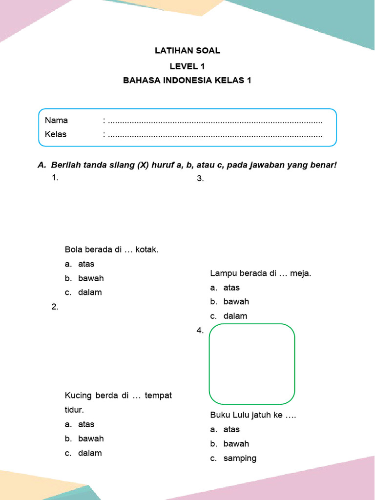 V Bahasa Indonesia Kelas 1 SD - Latihan Soal - Bab 8 | PDF