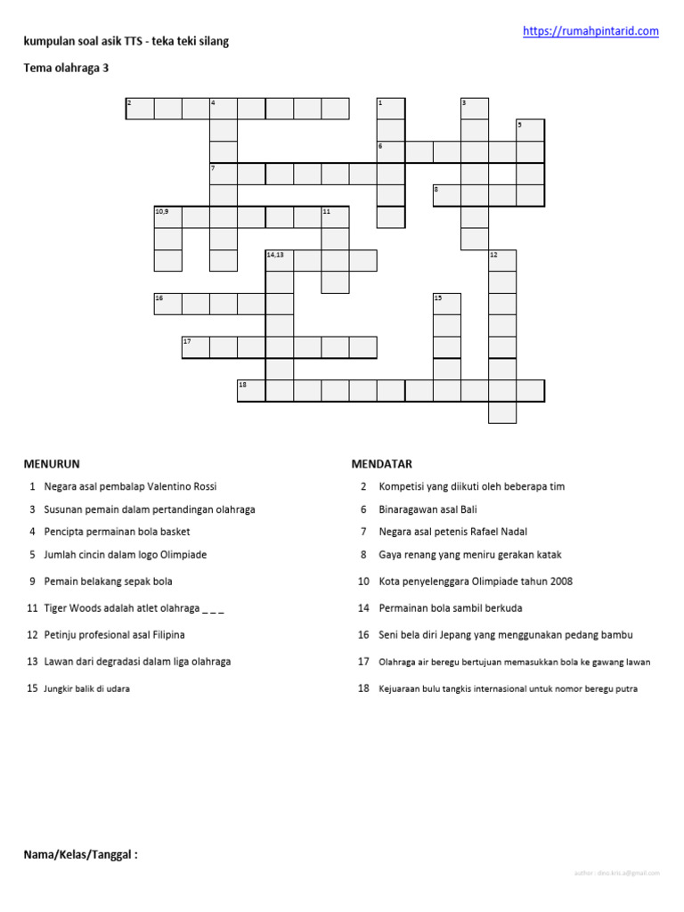 Soal TTS Tema Olahraga 3 | PDF