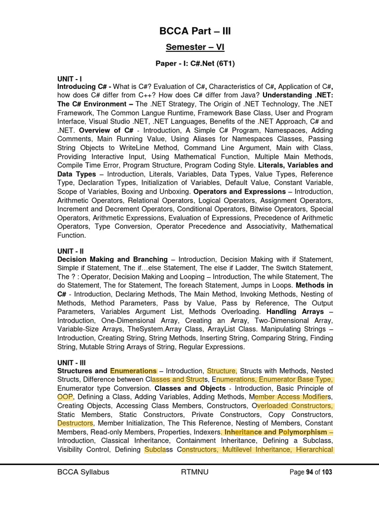 C#.net Syllabus | PDF | Method (Computer Programming) | C Sharp ...