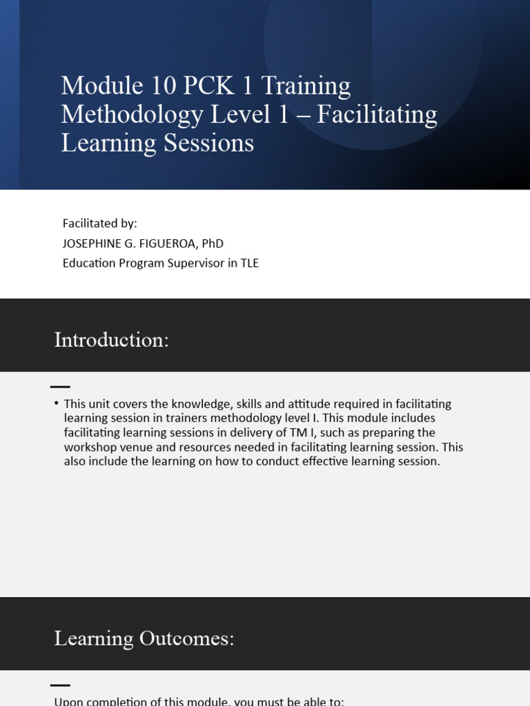 Module 10 PCK 1 Training Methodology Level 1 | PDF | Educational ...