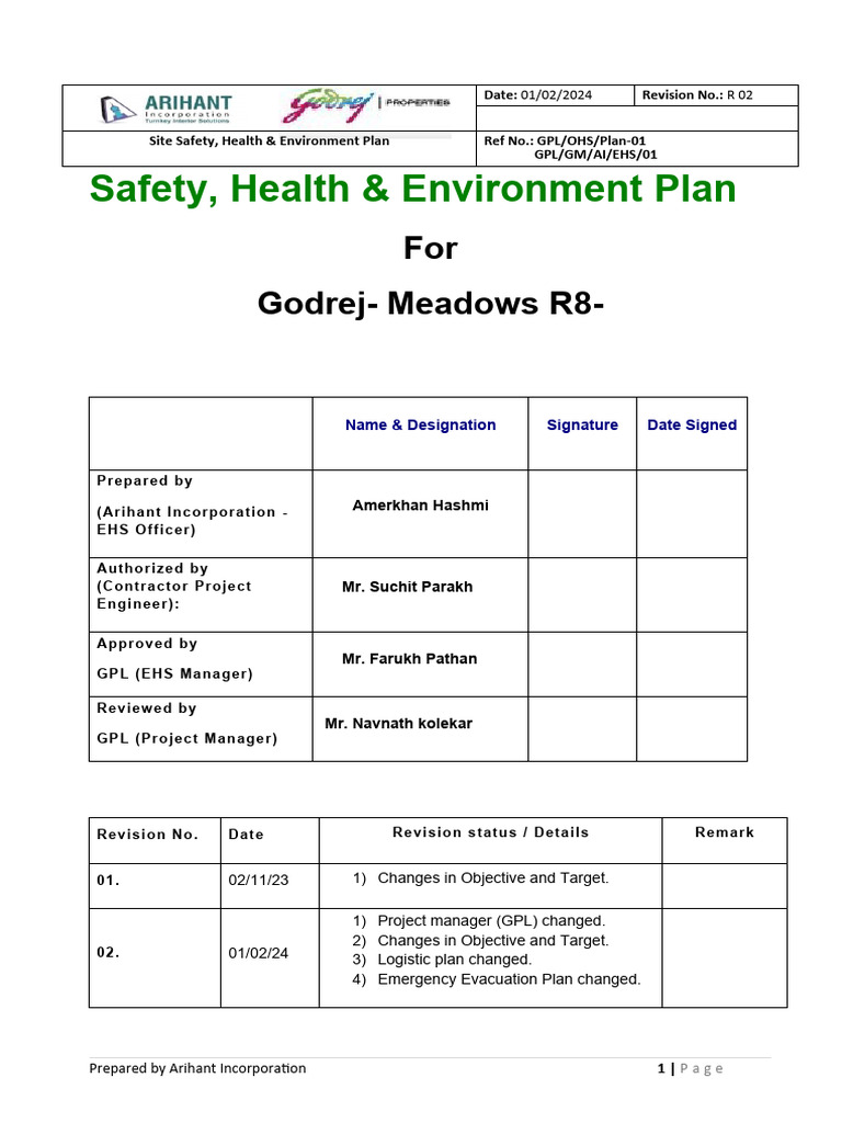 Ehs Plan at R8 - Arihant Incorporation Ok | PDF | Risk | Risk Assessment
