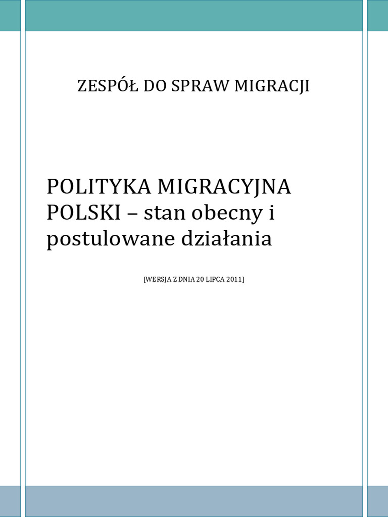 Polityka Migracyjna Polski - Stan Obecny I Postulowane Dzialania | PDF