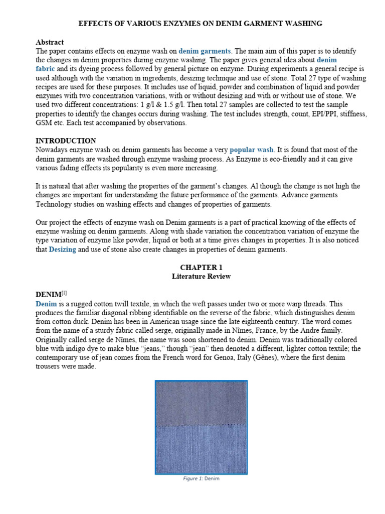 Effects of Various Enzymes on Denim Garment Washing | PDF | Dyeing ...