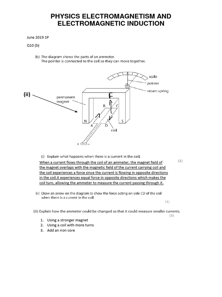 Electromagnetism and Electromagnetic Induction Past Papers PDF | PDF ...