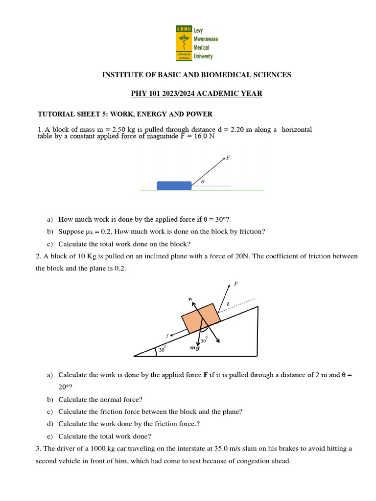 Tutorial Sheet -5 | PDF | Force | Potential Energy