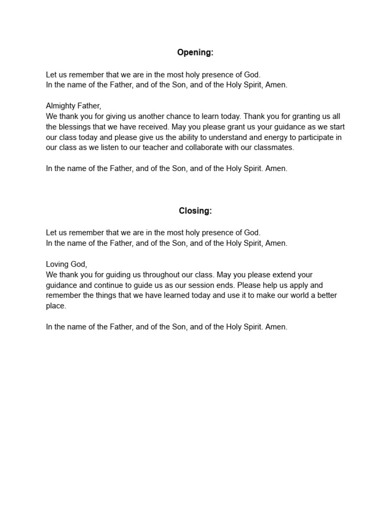 Catholic Classroom Prayers | PDF