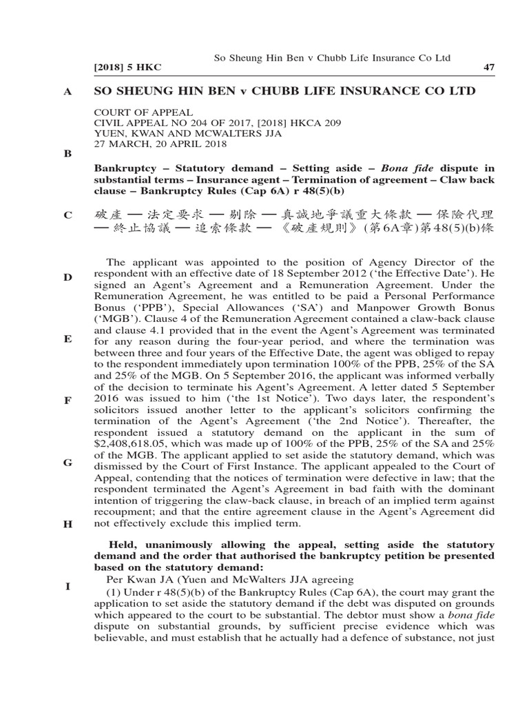 Hin Ben v Chubb Life Appeal Outcome | PDF | Judgment (Law ...