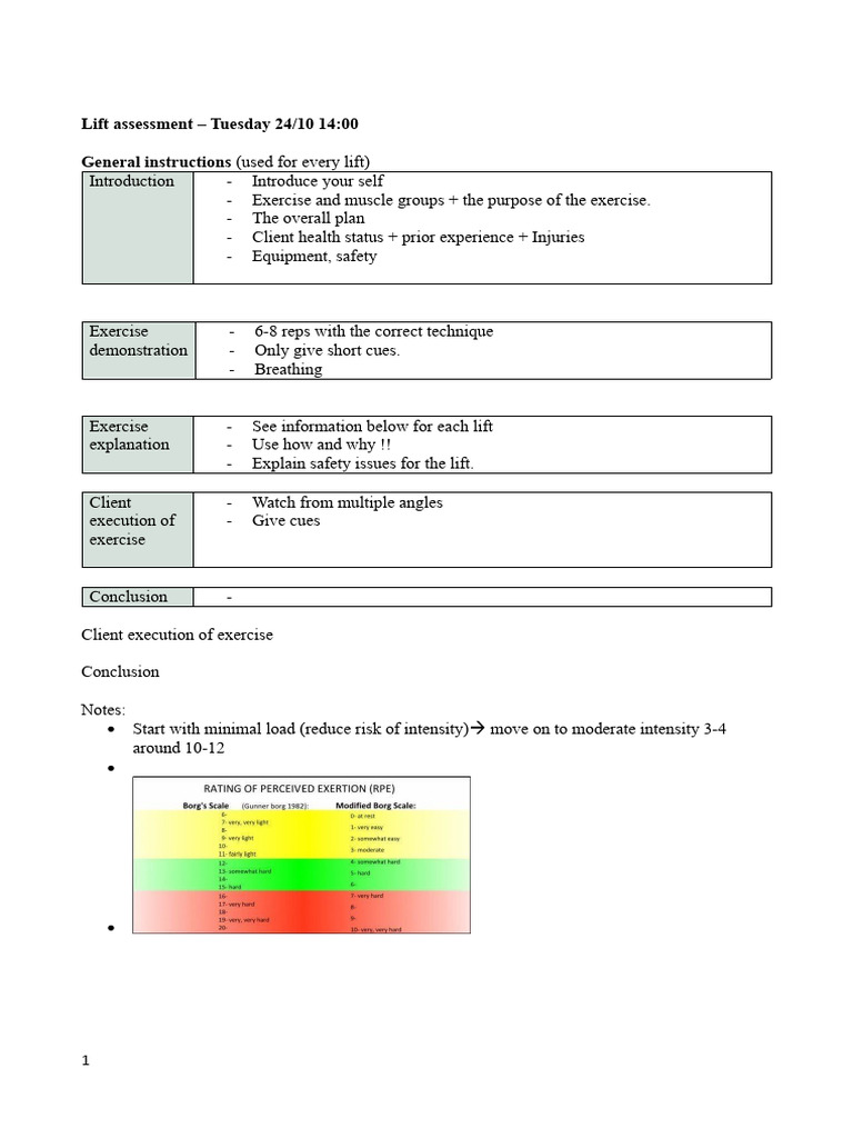 Lift Assessment | PDF | Physical Exercise | Physical Fitness