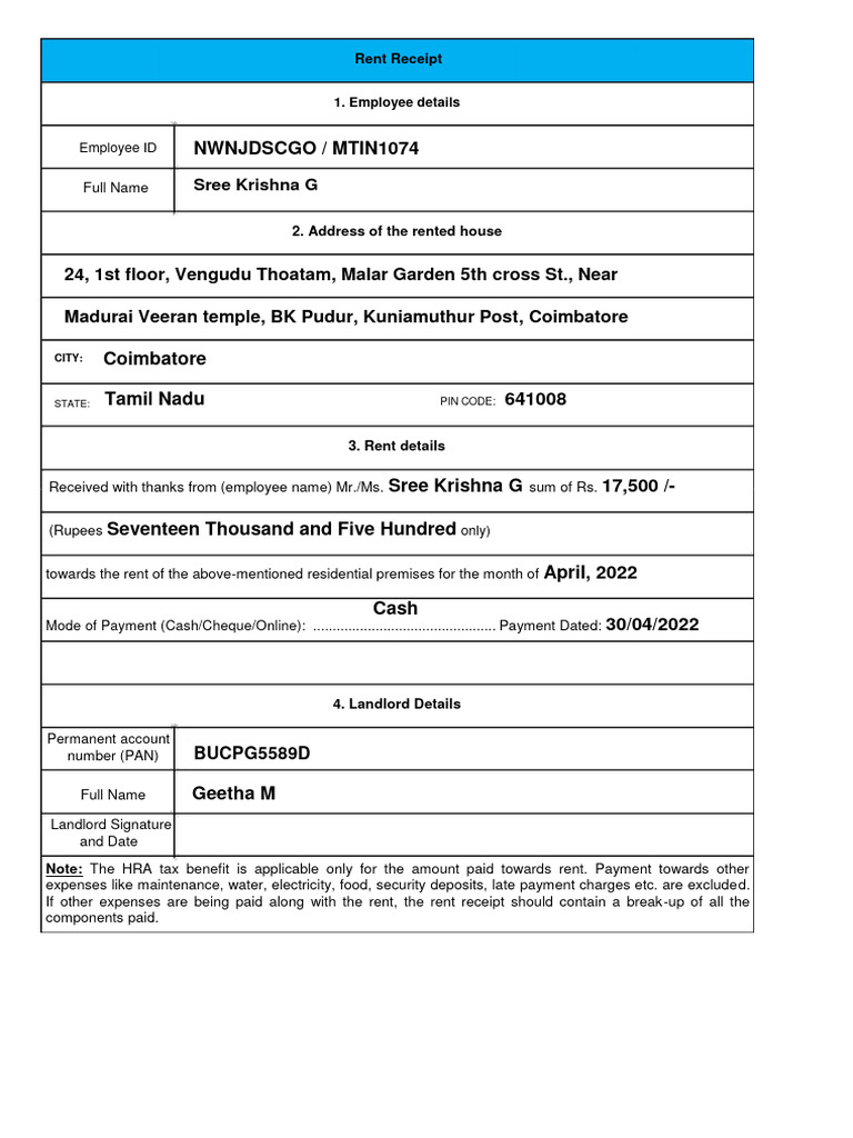 Rent Receipt Template | PDF | Payments | Cheque