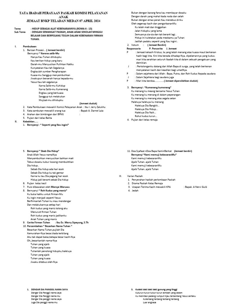 Tata Ibadah Perayaan Pakah Kpa 2024-1 | PDF