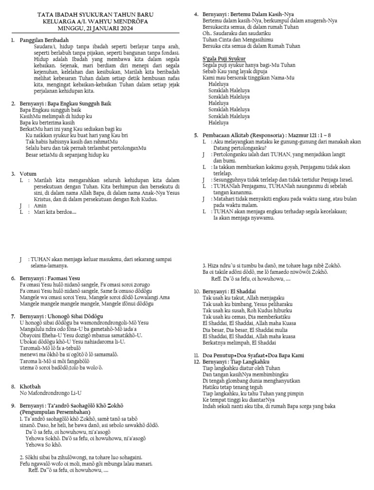Tata Ibadah Keluarga Ama Wahyu Mendrofa | PDF