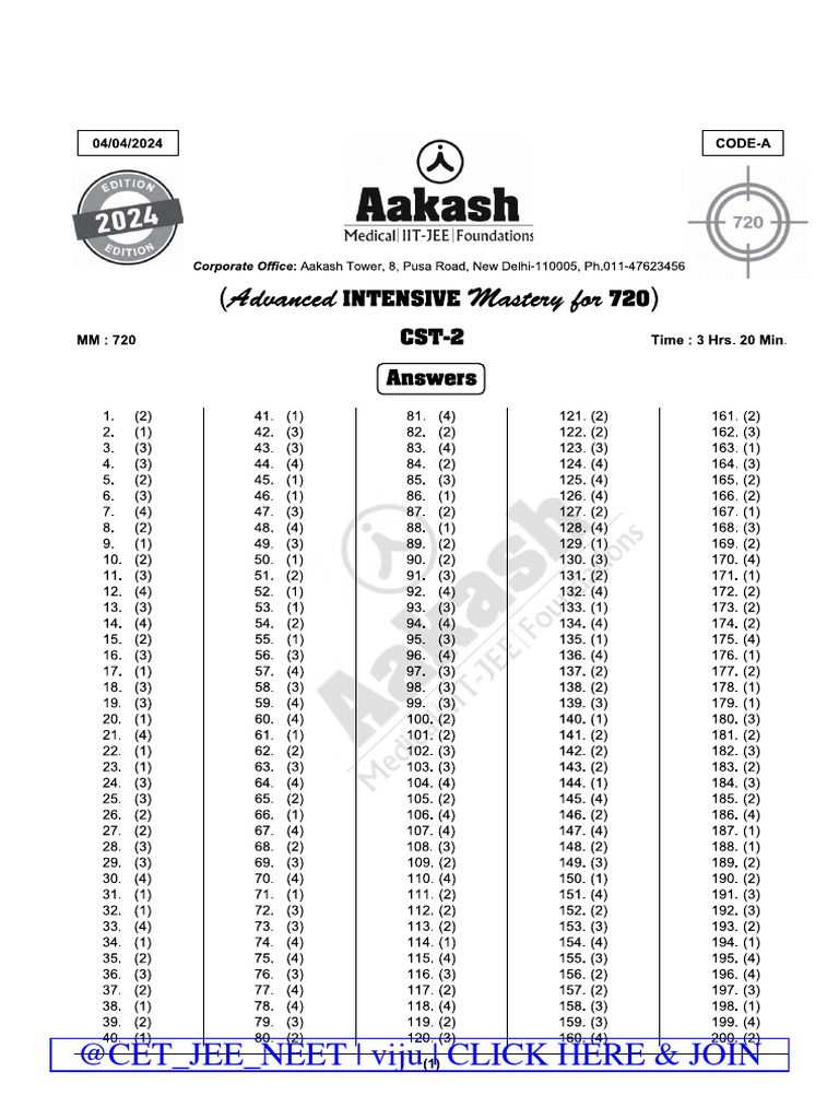 CST 2 CODE A Viju ANS Intensive @CET - JEE - NEET | PDF