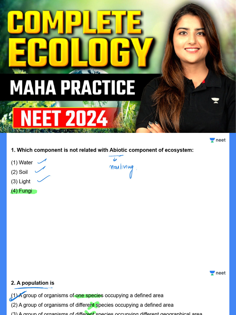 Ecology Practise Questions | PDF | Biomass (Ecology) | Food Web