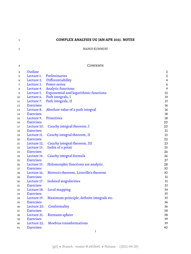 Complex Analysis Ug | PDF | Holomorphic Function | Power Series Complex Analysis Ug | PDF | Holomorphic Function | Power Series
