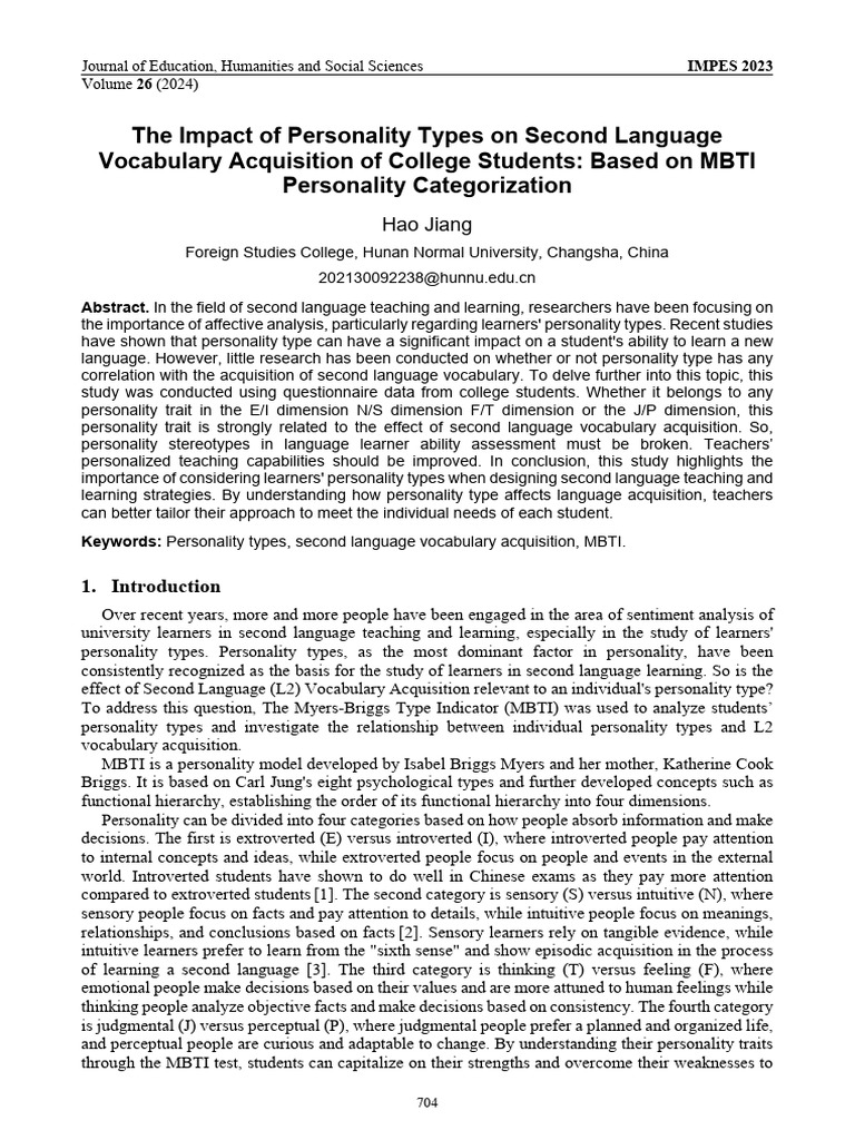 Personality and SLA Vocabulary | Download Free PDF | Second Language ...