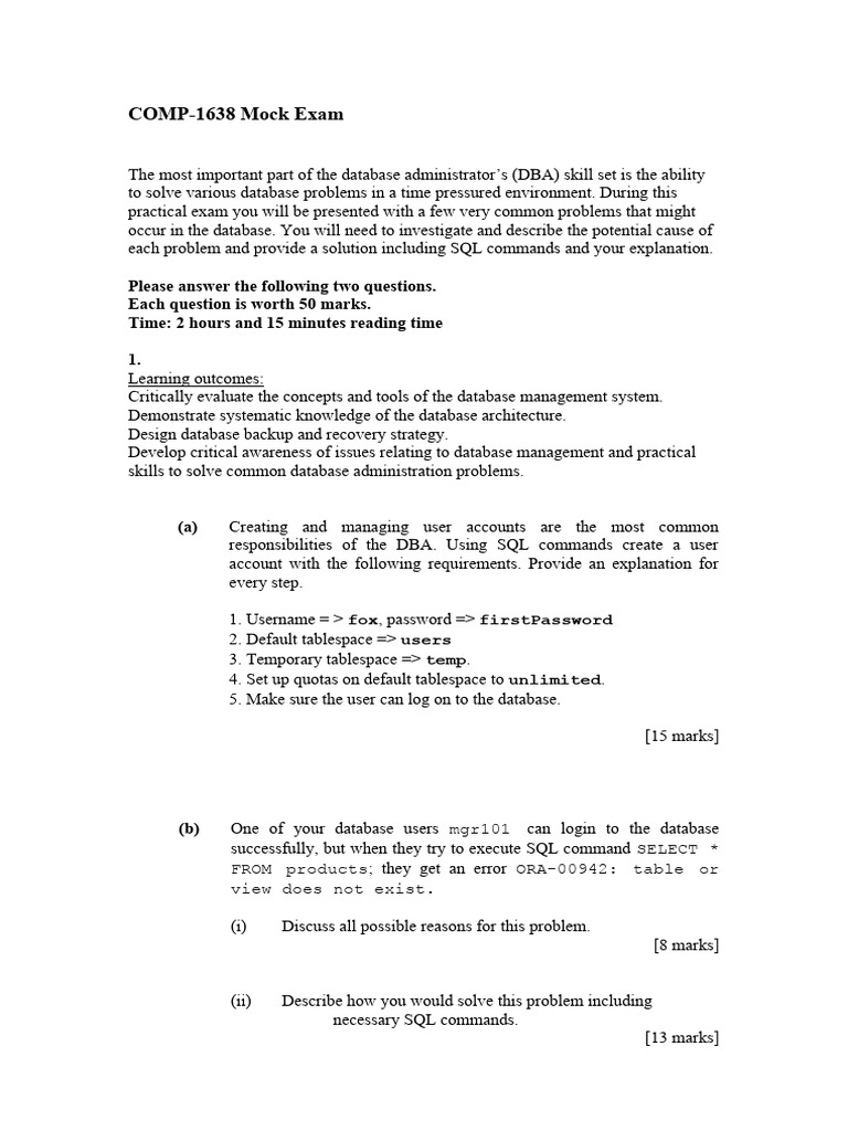 Mock Exam | PDF | Databases | Database Transaction