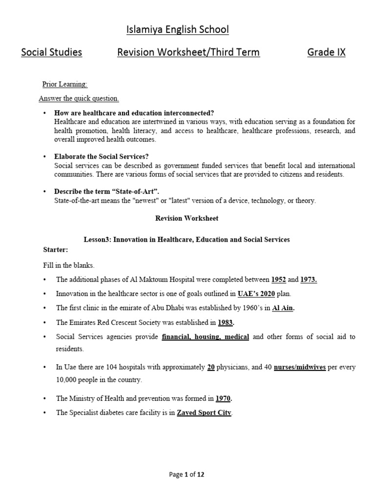 9 Revision Worksheet Third Term 2022-23 Answers | PDF | United Arab ...