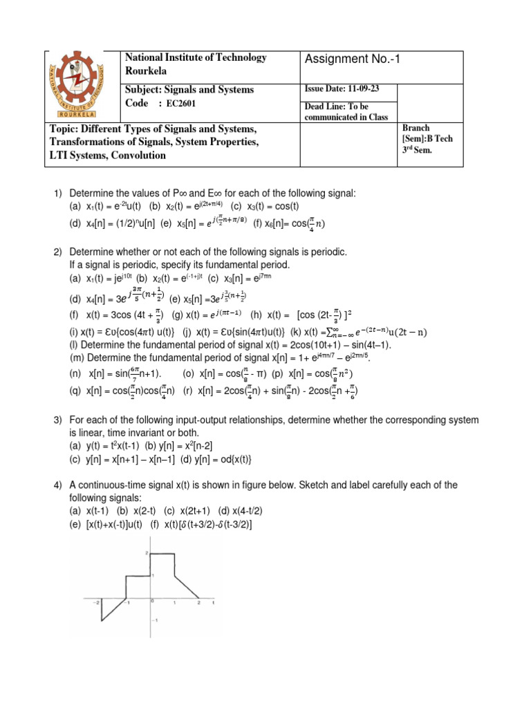 Signal and System Analysis Assignment | PDF | Control Theory | Electronics
