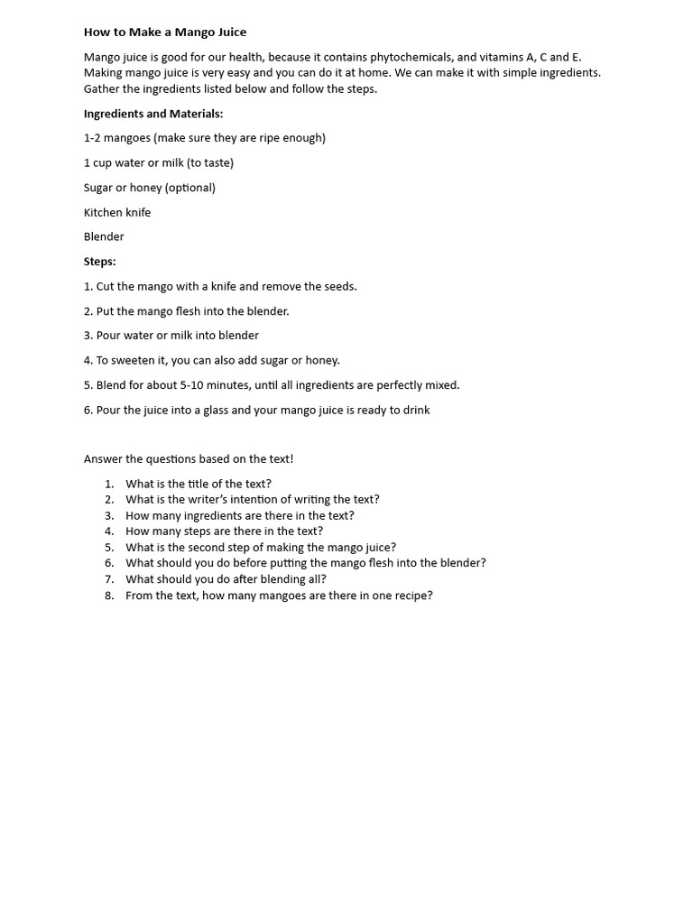 How To Make A Mango Juice | PDF