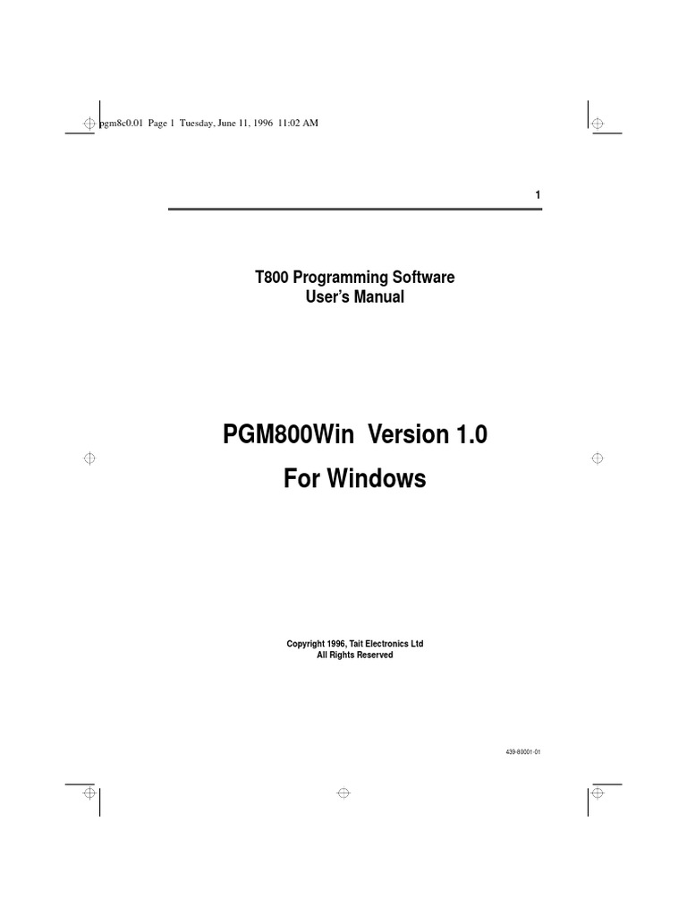 PGM800Win Version 1.0 For Windows: T800 Programming Software User's Manual | PDF | Computer File ...
