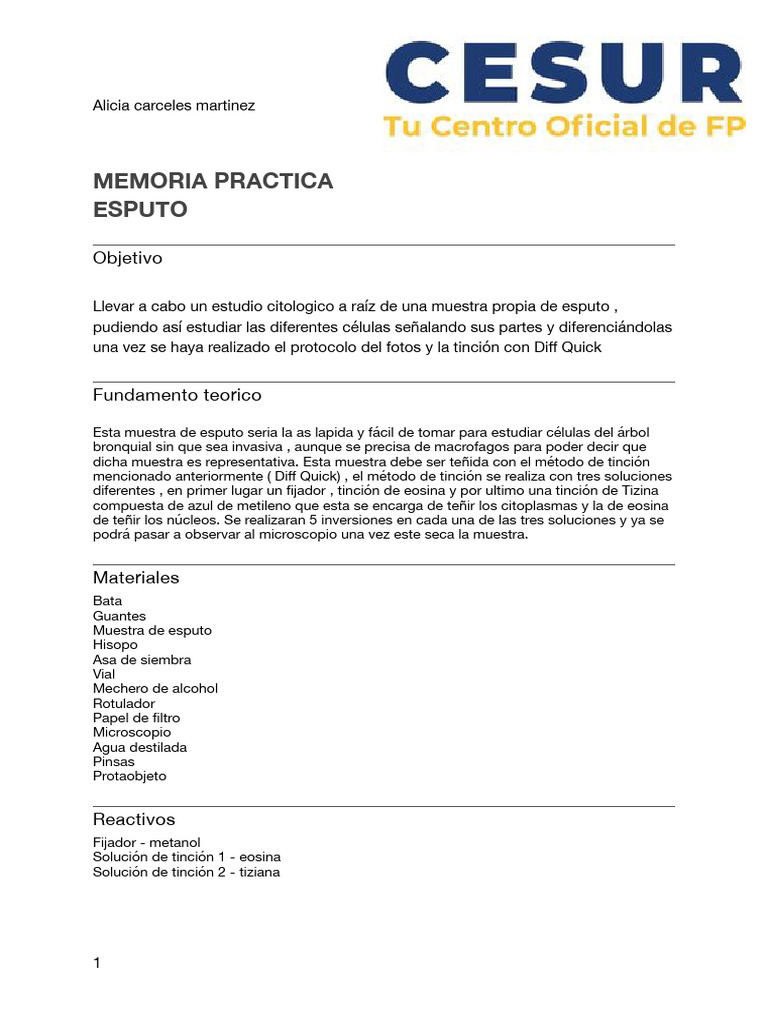 Estudio Citológico de Esputo: Protocolo y Resultados | PDF | Tinción ...