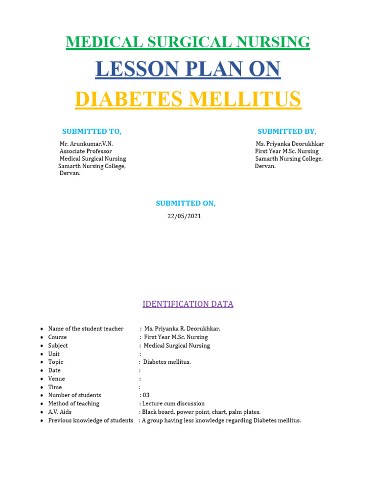 MSN Lesson Plan (Diabetes Mellitus) | PDF | Diabetes | Hyperglycemia