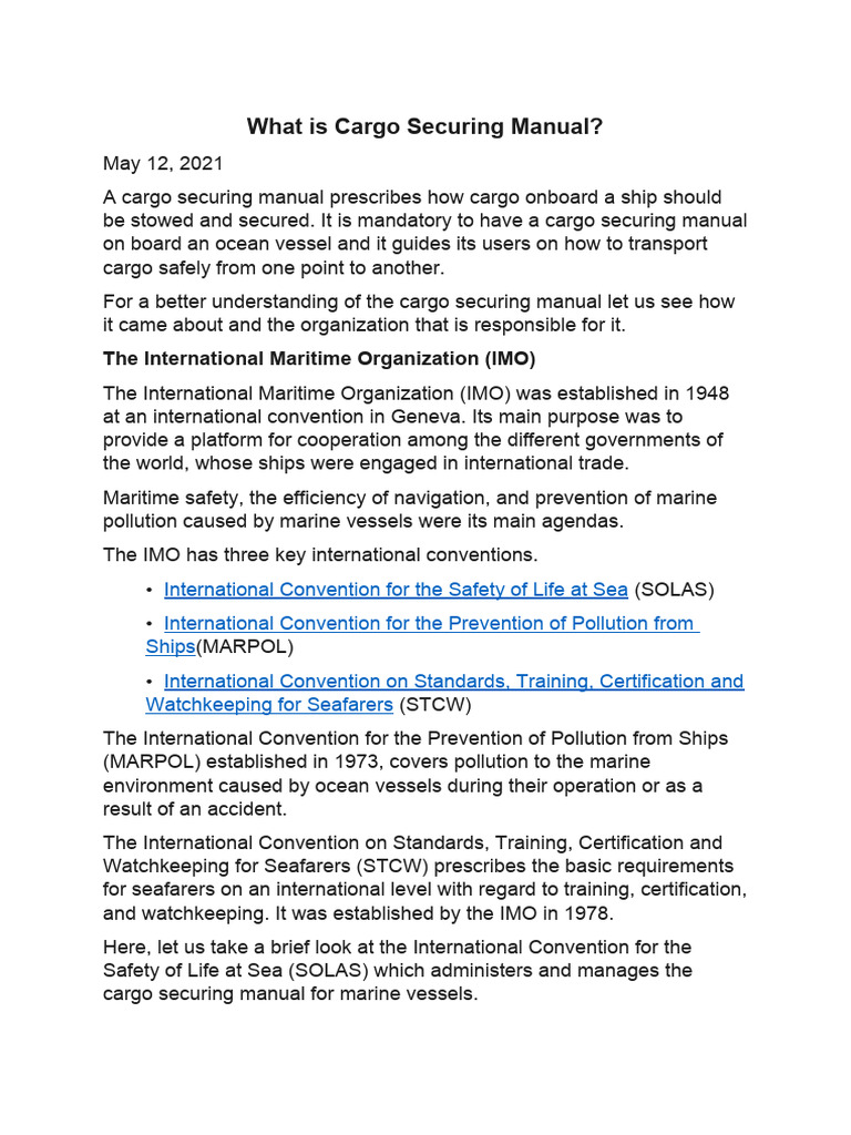 Cargo Securing Manual | PDF | Shipping | Water Transport