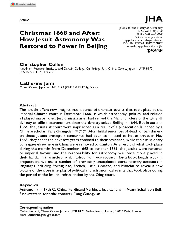 Christmas 1668 and After: How Jesuit Astronomy Was Restored To Power in ...
