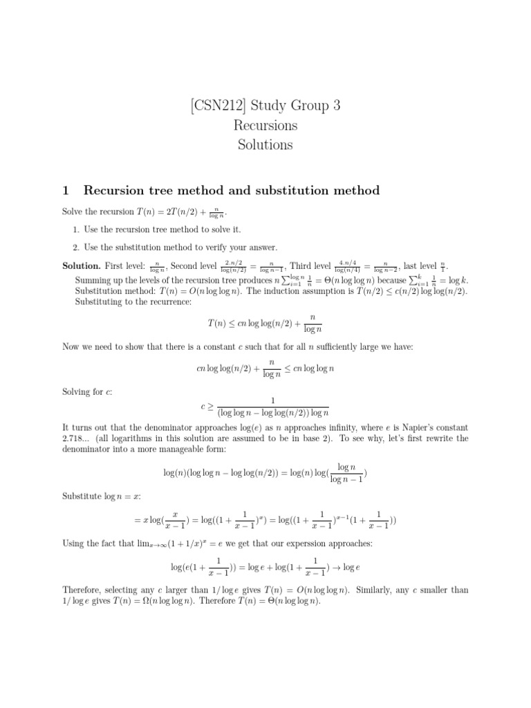 Tutorial 3 Solutions | PDF | Logarithm | Recurrence Relation