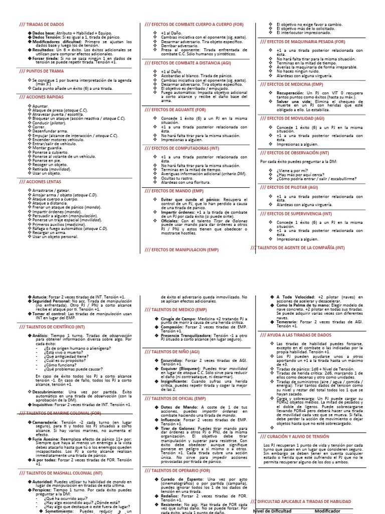ALIEN RPG - Acciones y Efectos Extra | PDF