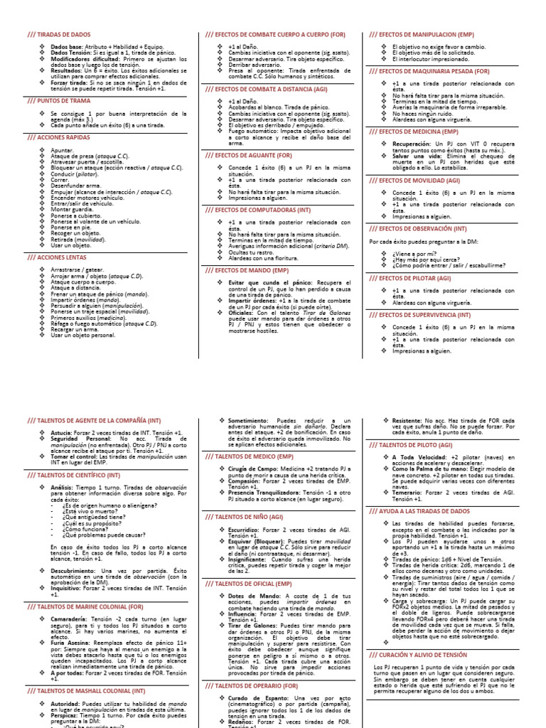 ALIEN RPG - Acciones y Efectos Extra | PDF
