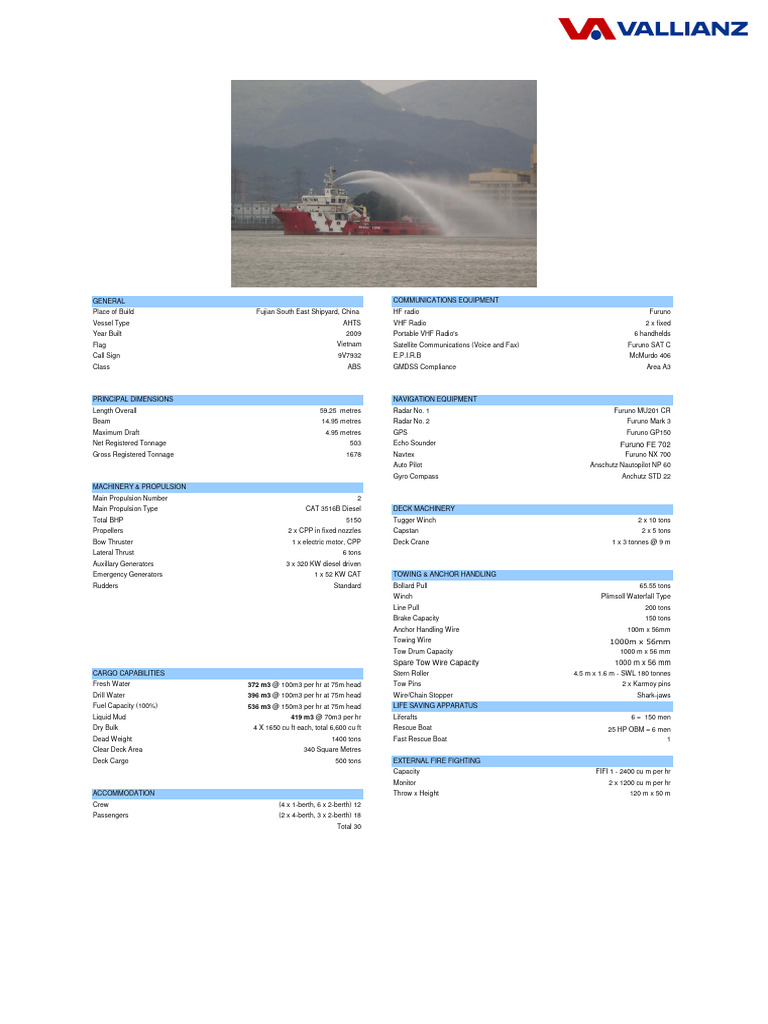 AHTS Vessel Specifications Overview | PDF | Watercraft | Water Transport