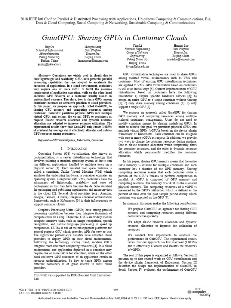 GaiaGPU Sharing GPUs in Container Clouds | PDF | Virtual Machine ...