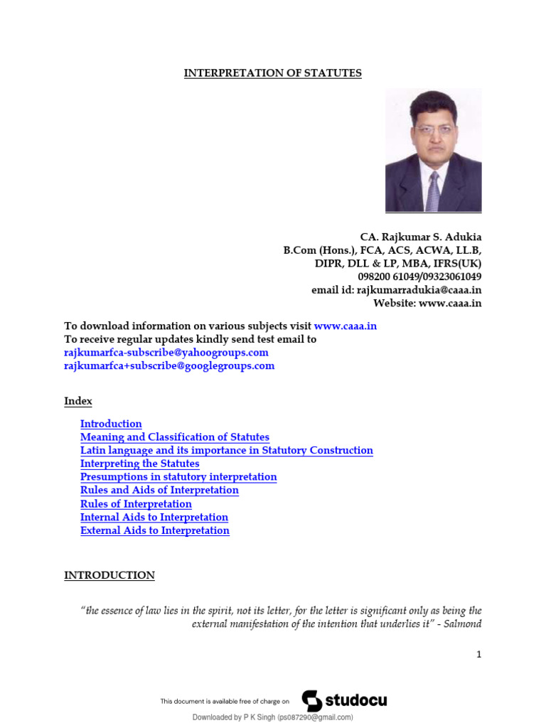 Interpretation of Statutes Notes | PDF