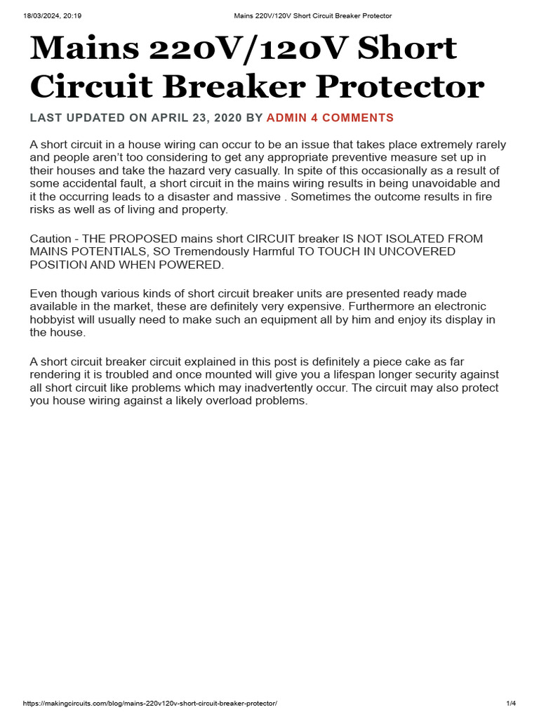 Mains 220V - 120V Short Circuit Breaker Protector | PDF | Transistor ...