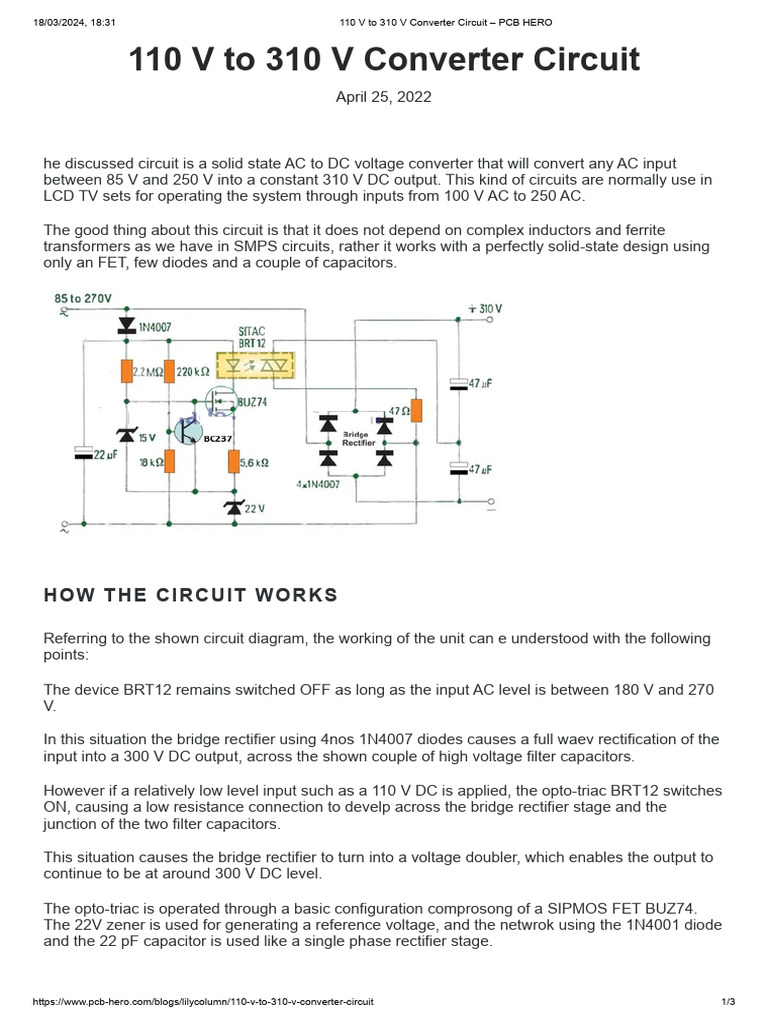 110 V To 310 V Converter Circuit - PCB HERO | PDF | Rectifier | Mains ...