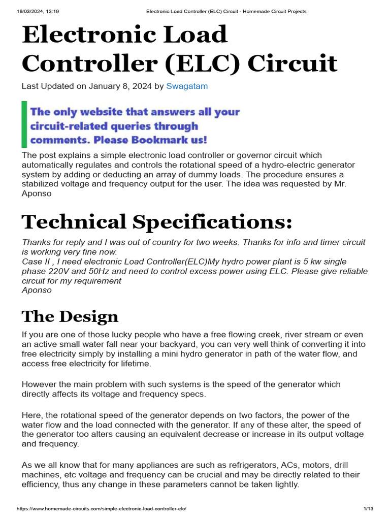 Electronic Load Controller (ELC) Circuit - Homemade Circuit Projects | PDF | Electric Generator ...