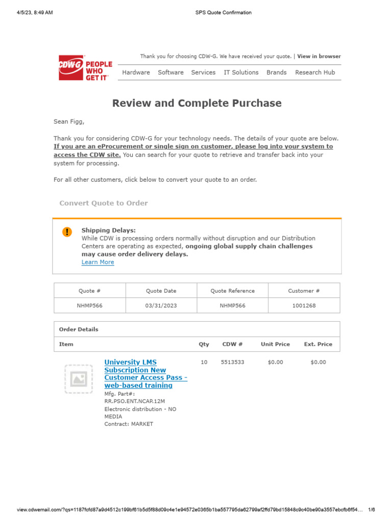 CDW-G Quote Confirmation Details | PDF | I Cloud | Health Insurance ...