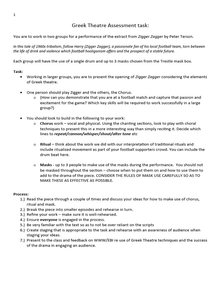 Year 7 Greek Theatre Task | PDF