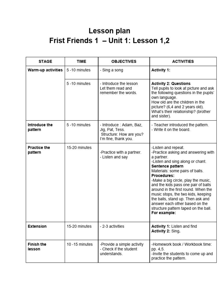 Lesson Plan Kids Level | PDF
