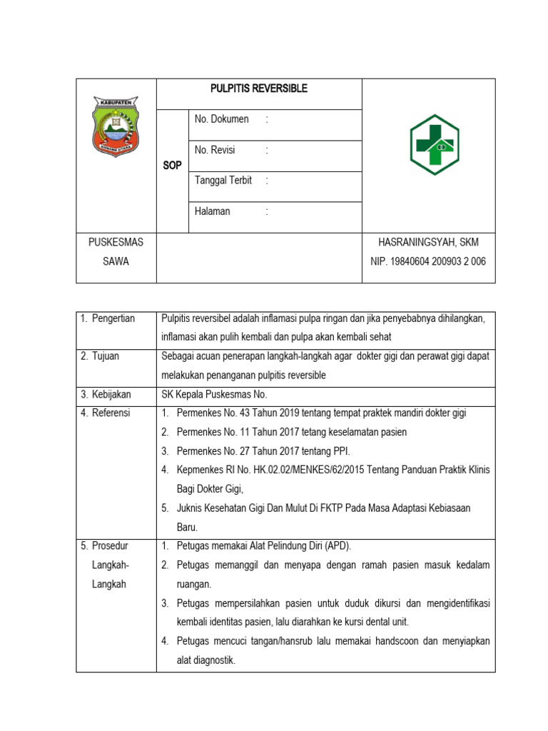 Prosedur Penanganan Pulpitis Reversibel | PDF