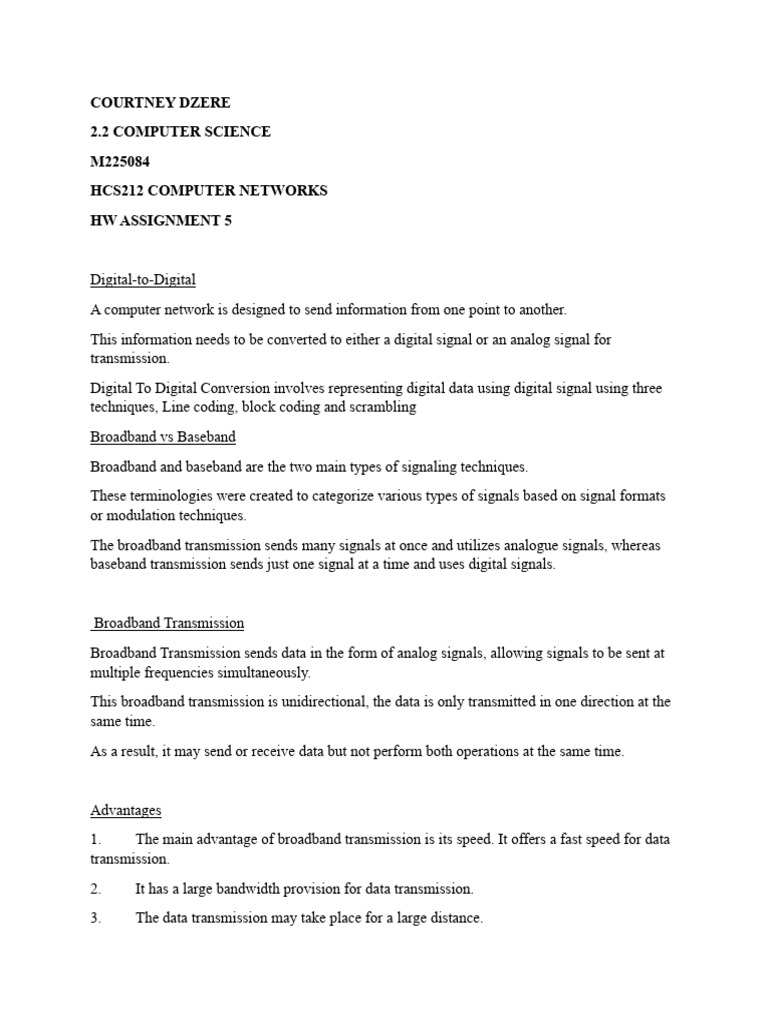 M225084 HCS212 HW Assignment 5 | PDF | Broadband | Error Detection And Correction