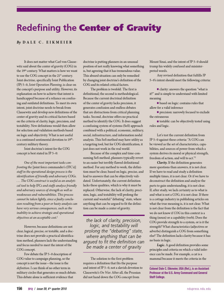 Redefining The Center of Gravity | PDF | Logic | Definition