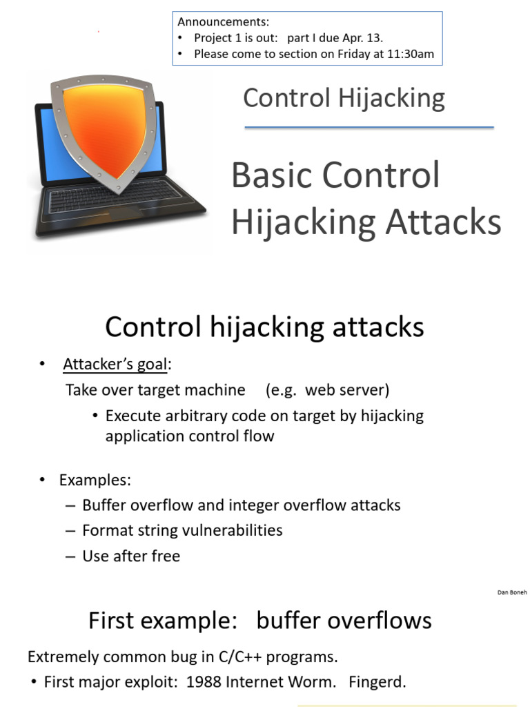 02 Ctrl Hijacking Bufferoverflow Pdf Pointer Computer Programming Operating System