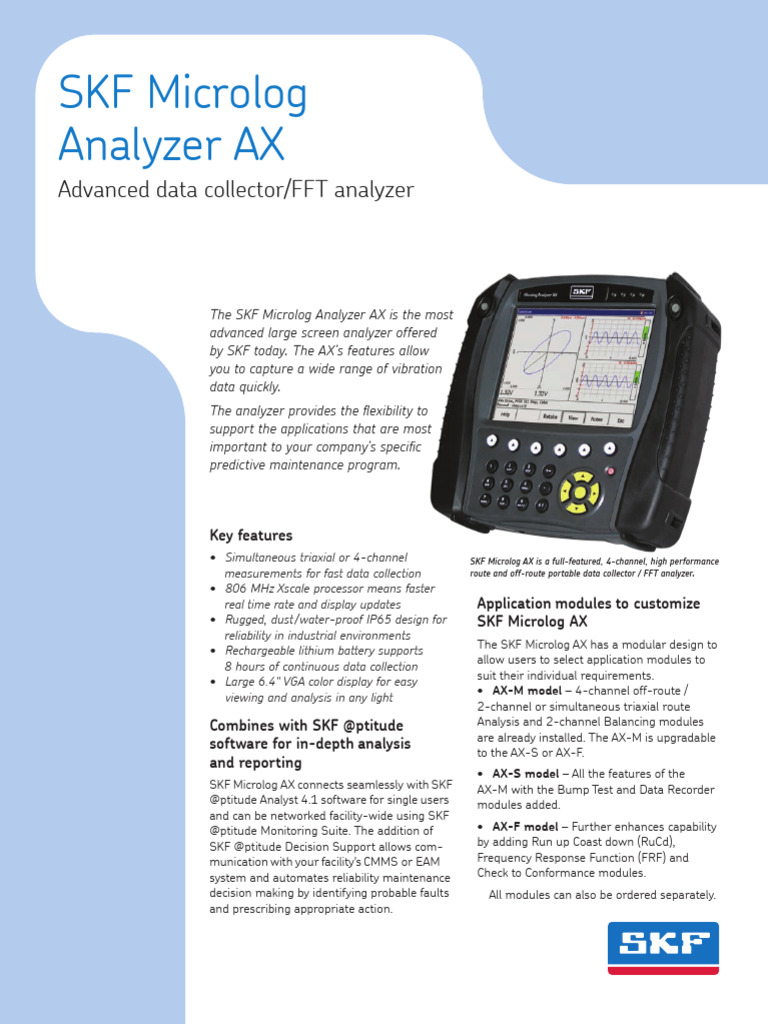 SKF Microlog Analyzer AX: Advanced Data collector/FFT Analyzer | PDF | Electronics | Computer ...